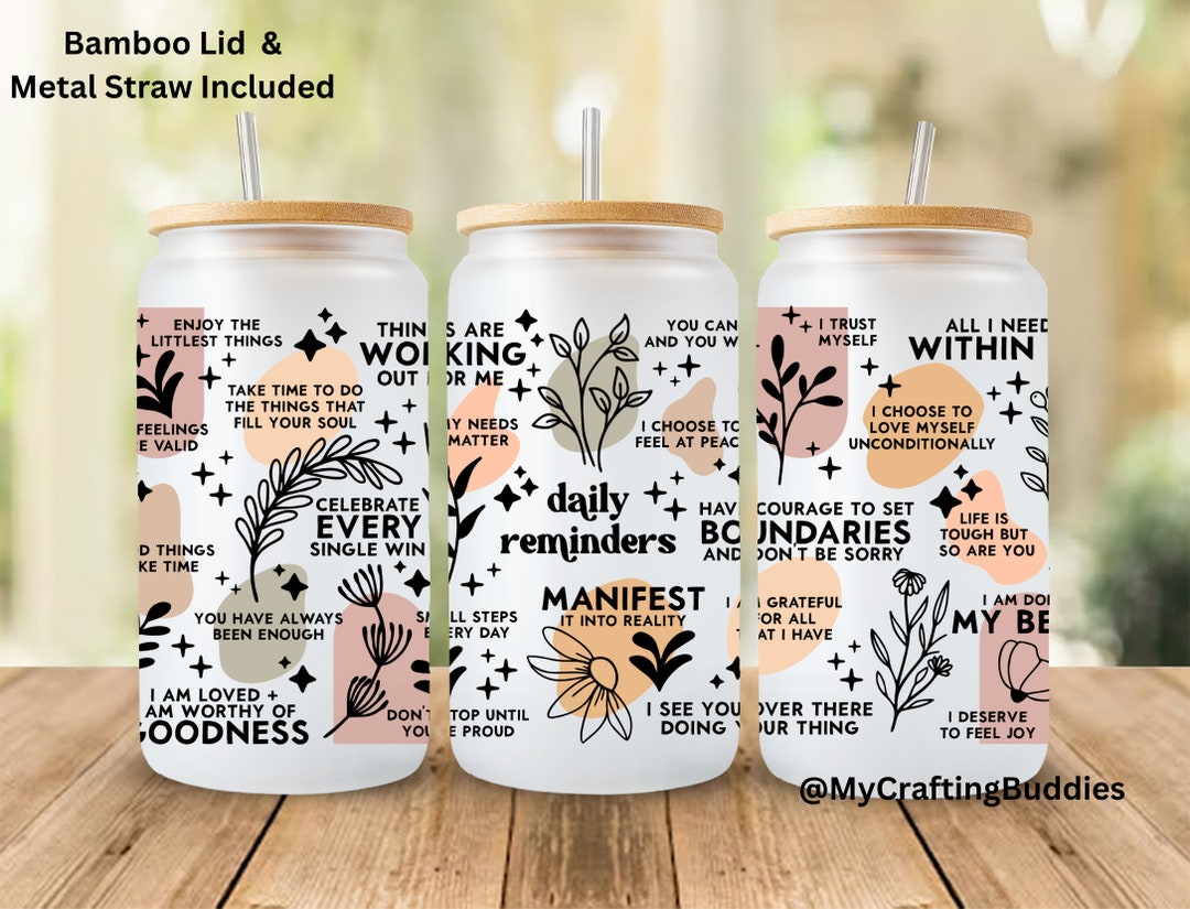 Daily Reminder Affirmations| Motivational Beer Can Cup 16 Oz | Boho ...