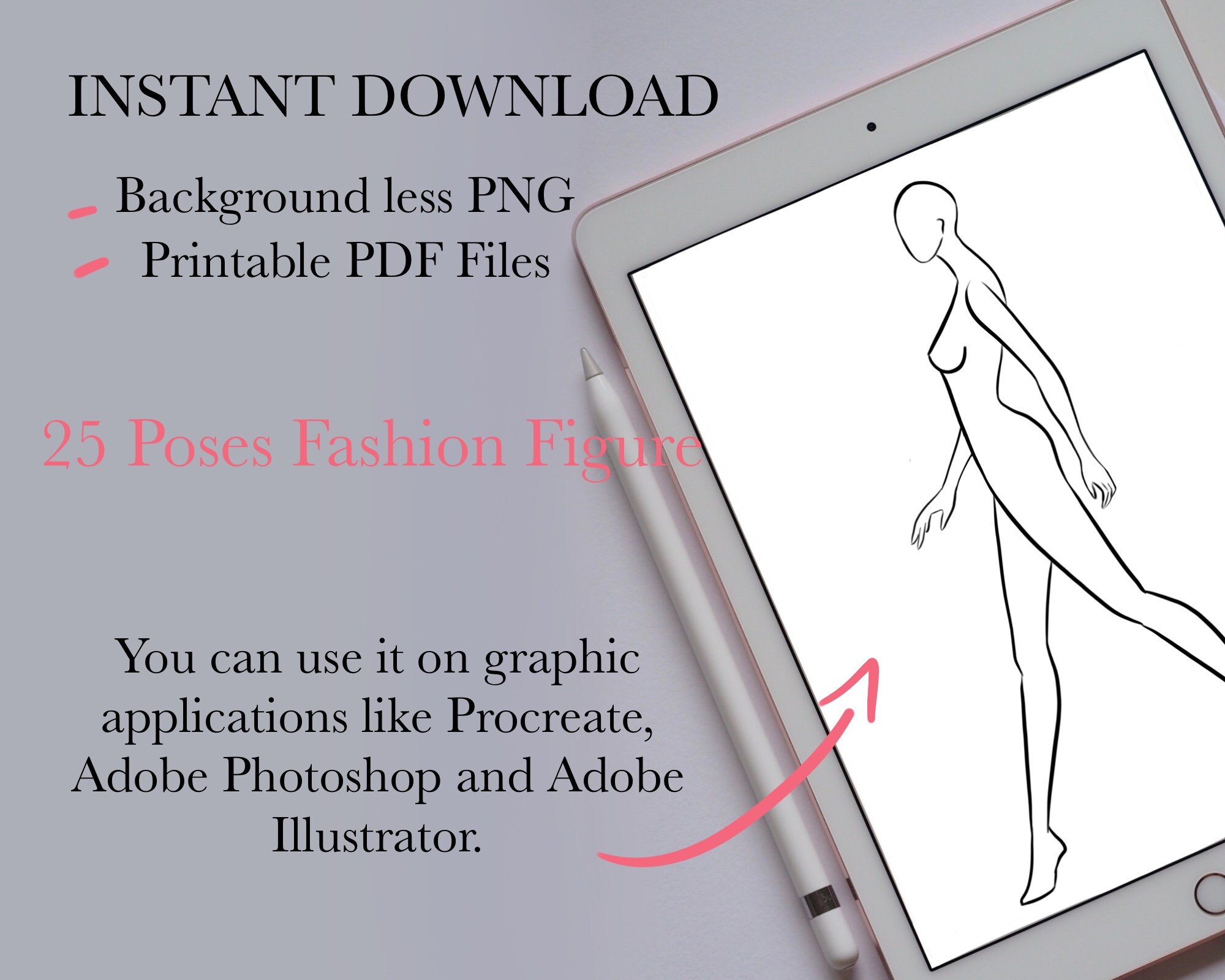 Fashion Figures 25 POSES TEMPLATES Pack • Printable Pdf • PNG • Instant ...