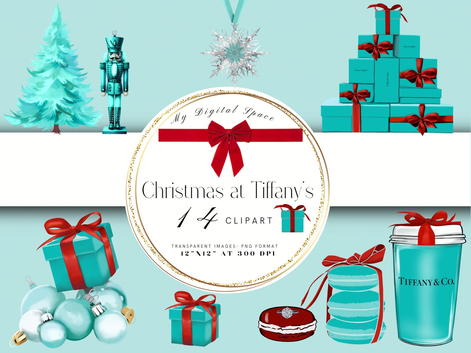 Tiffany-inspired Christmas Clipart | Hand-drawn Holiday Pngs ...