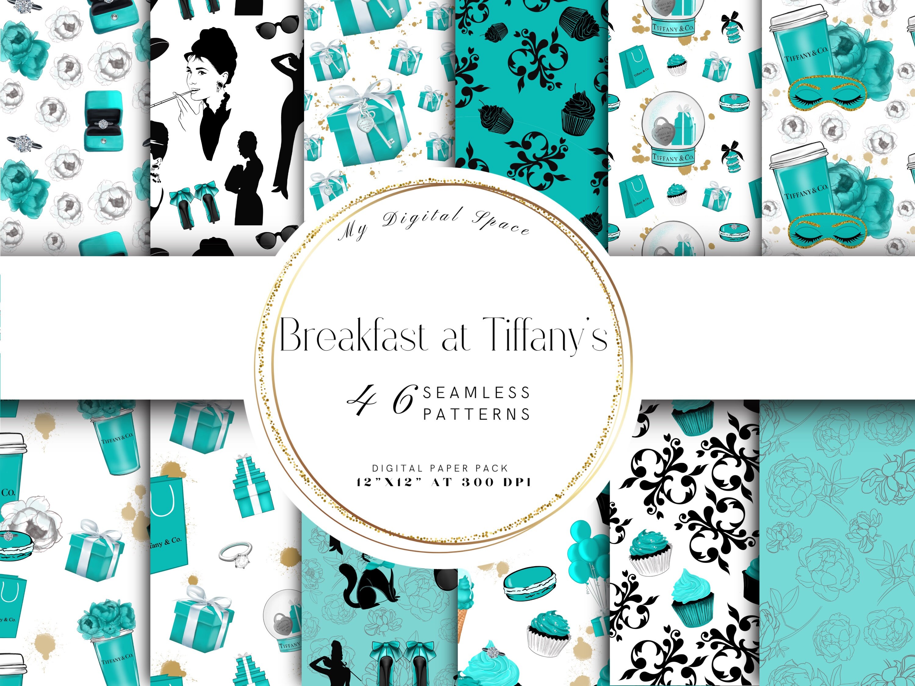 Breakfast at Tiffany's Seamless Digital Papers PNG / JPG Commercial Use ...