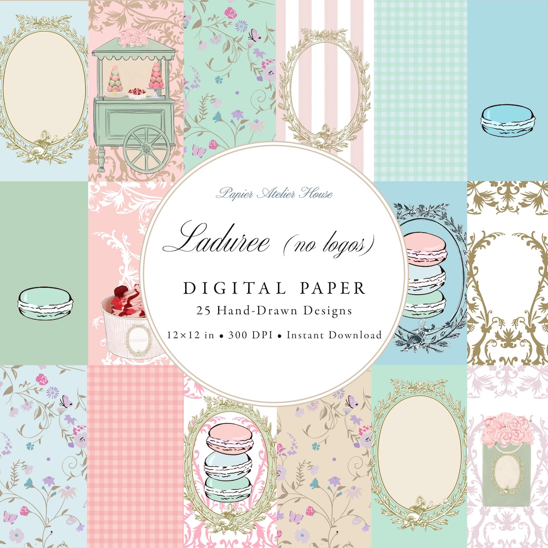 Ladurée-inspired Digital Paper Pack – 25 Pastel Macaron & Floral ...