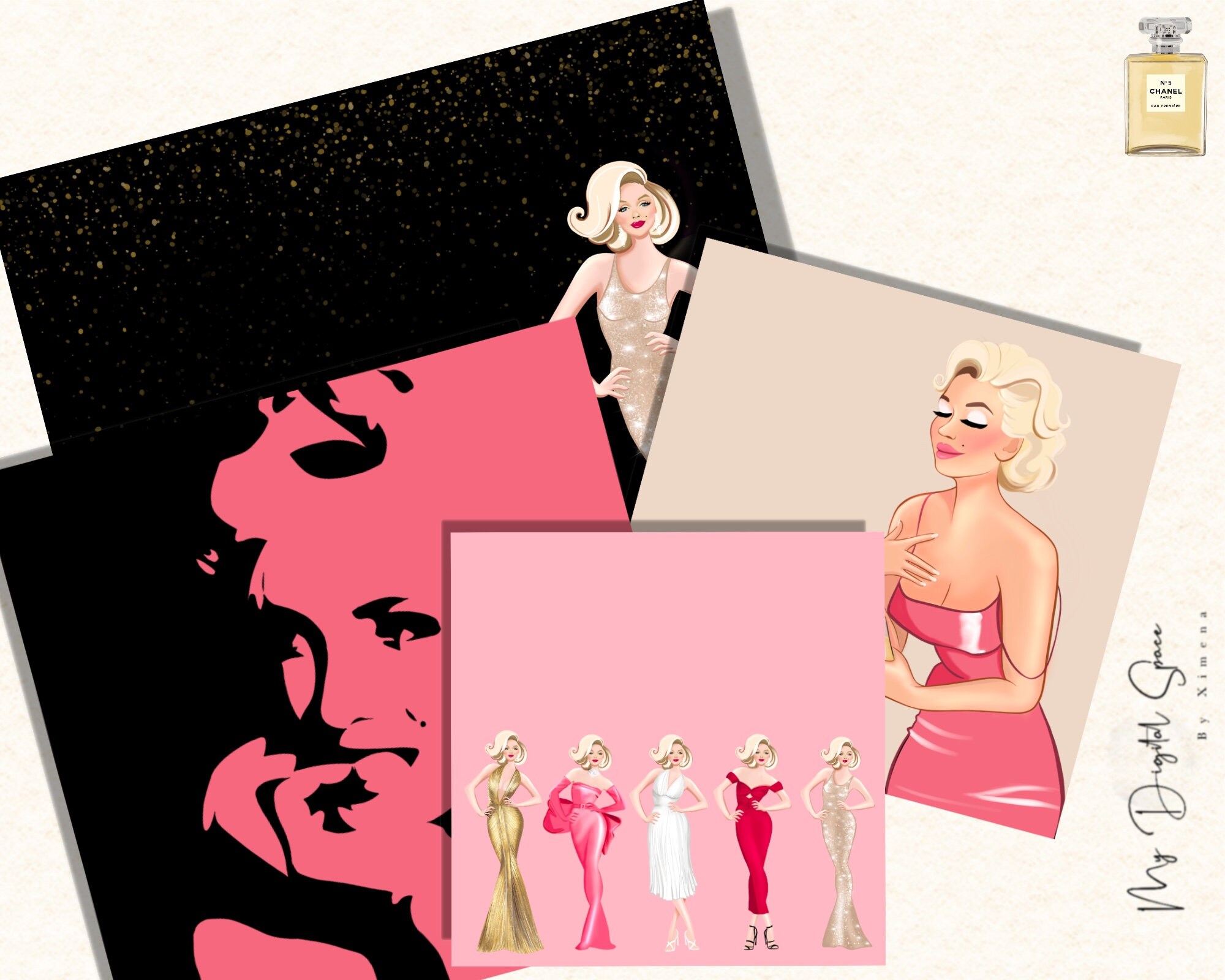 Marilyn Monroe's Digital Paper, Marilyn's Scrapbook Papers, Macarons ...