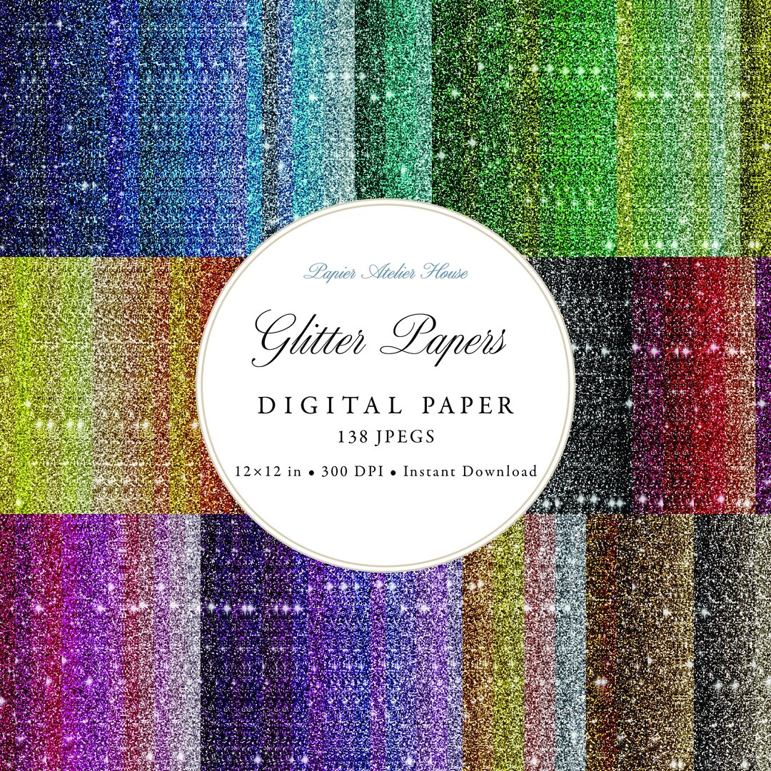 138 Seamless Glitter Digital Papers – 12x12" JPG, Rainbow Glitter ...