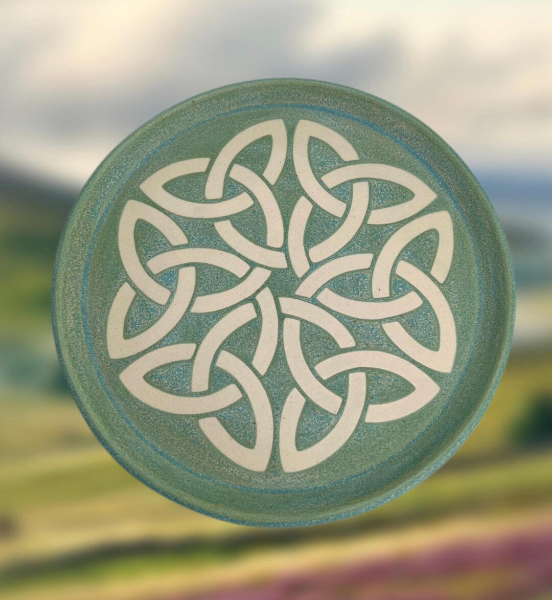 Celtic Knot Stoneware Plate, Handmade Decorative Ceramic Dish for Home ...