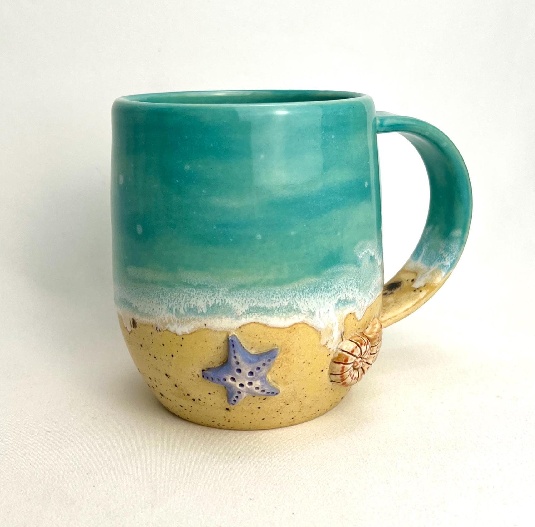 Handcrafted Beach-themed Stoneware Mug With Starfish & Seashells, Ocean ...