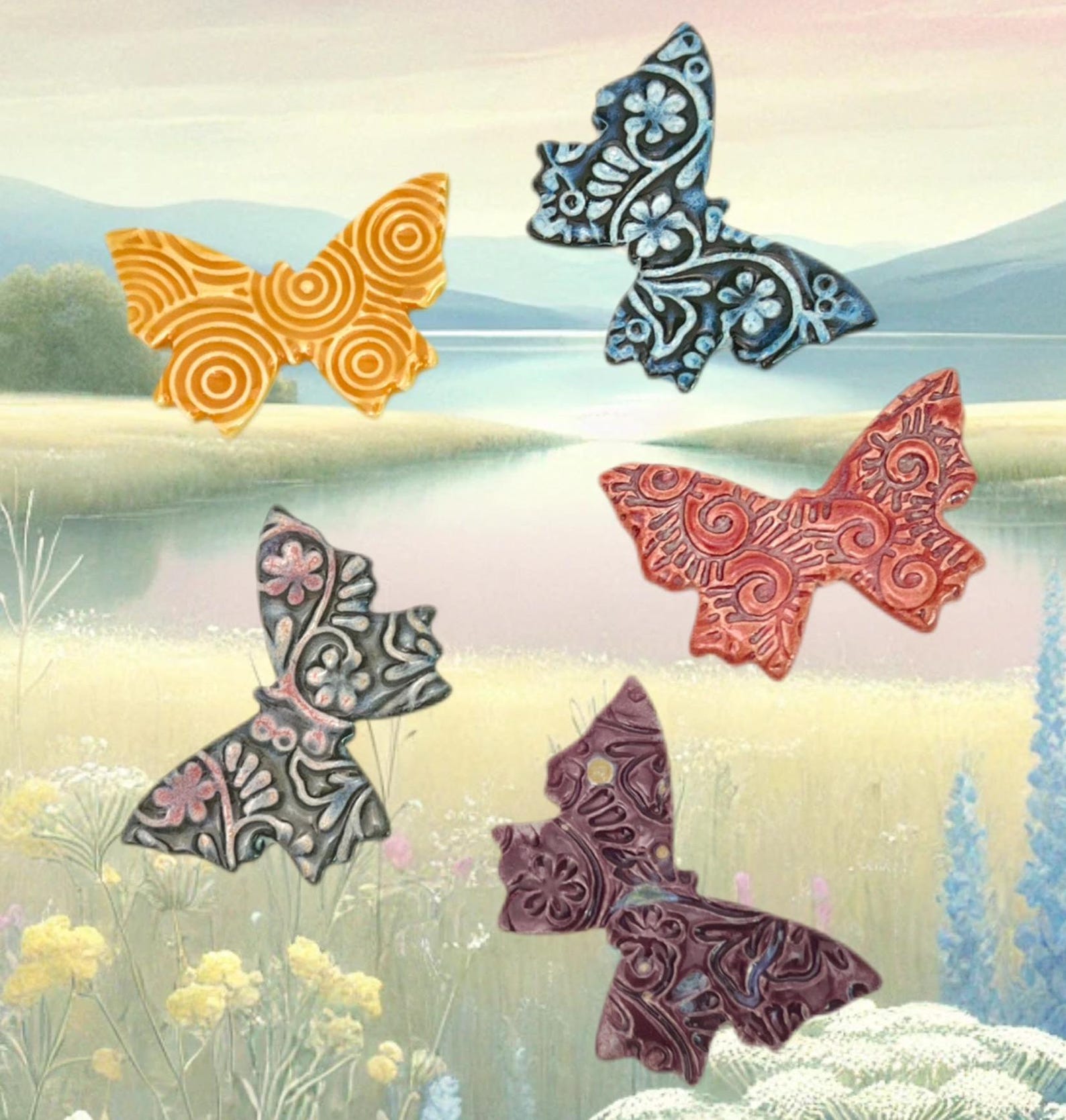 Butterfly Magnets, Embossed Texture, Porcelain Butterflies ...