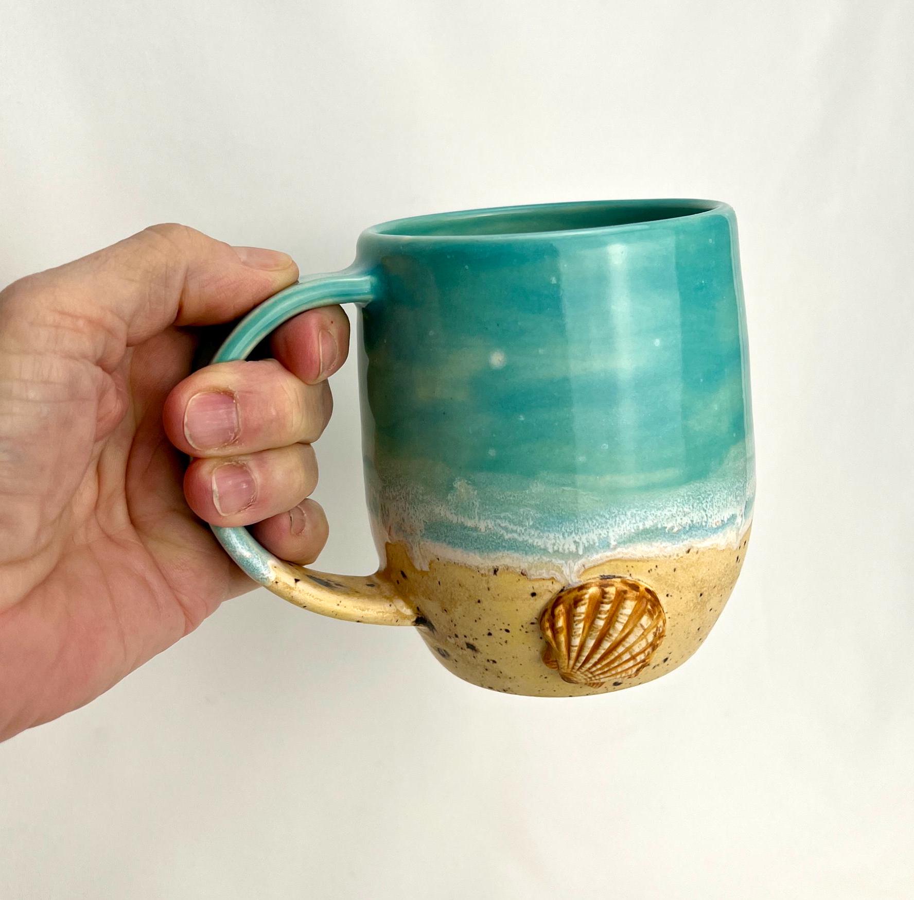 Handcrafted Beach-themed Stoneware Mug With Starfish & Seashells, Ocean ...