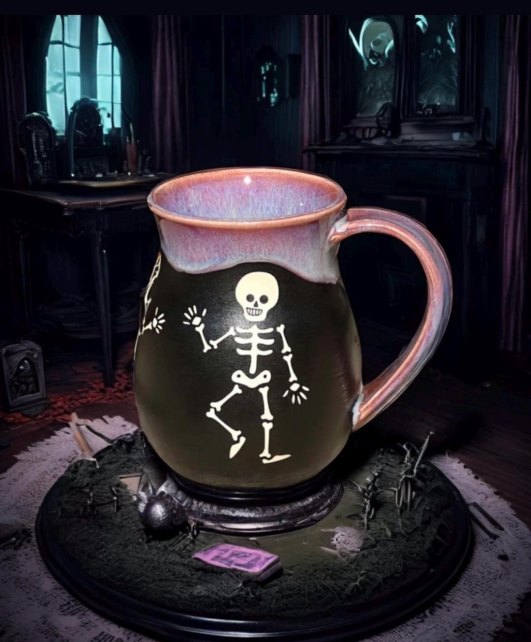 Handmade Skeleton Mug | Spooky Black and Purple Ceramic Mug | Halloween ...