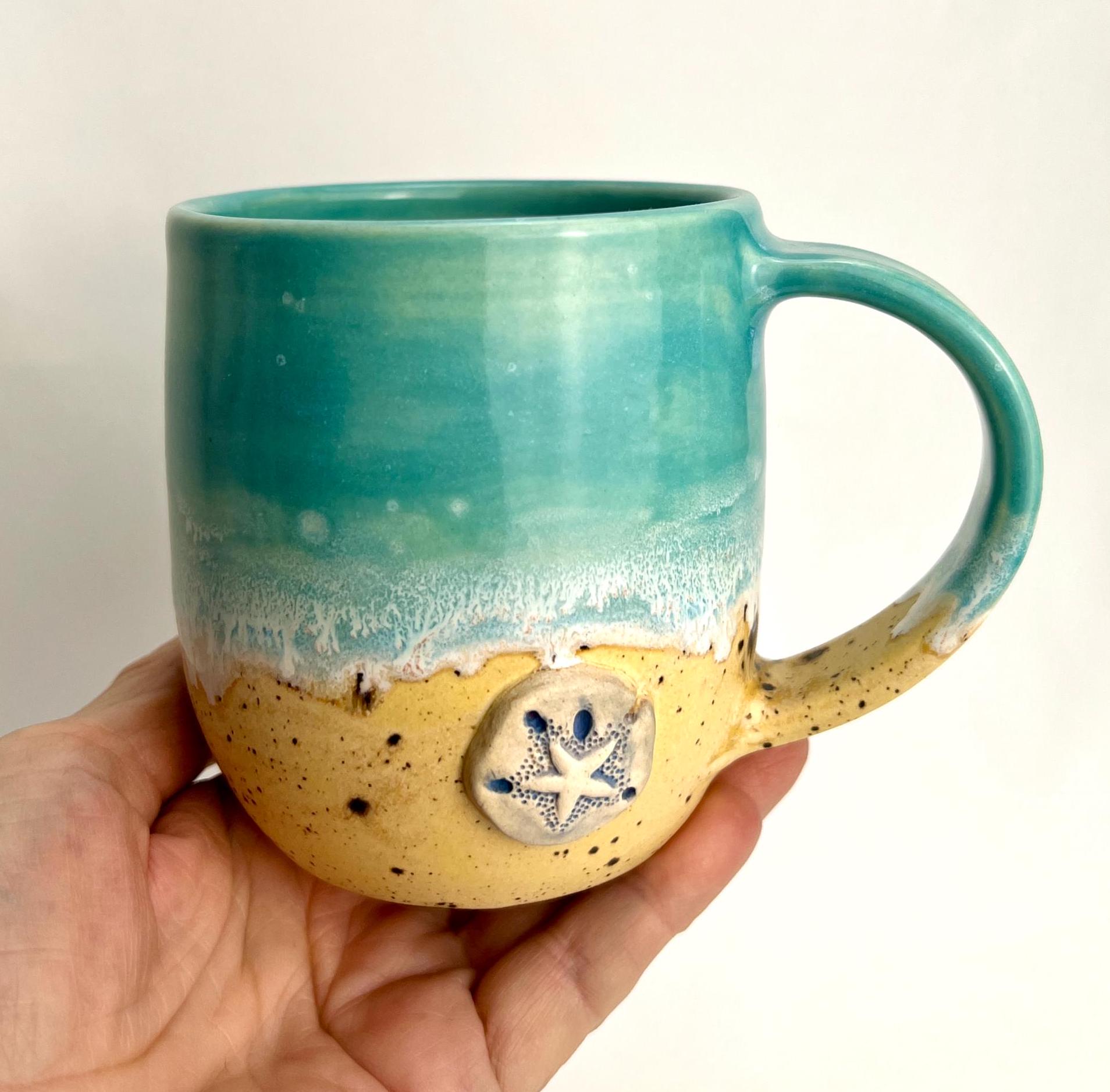 Handcrafted Beach-themed Stoneware Mug With Starfish & Seashells, Ocean ...