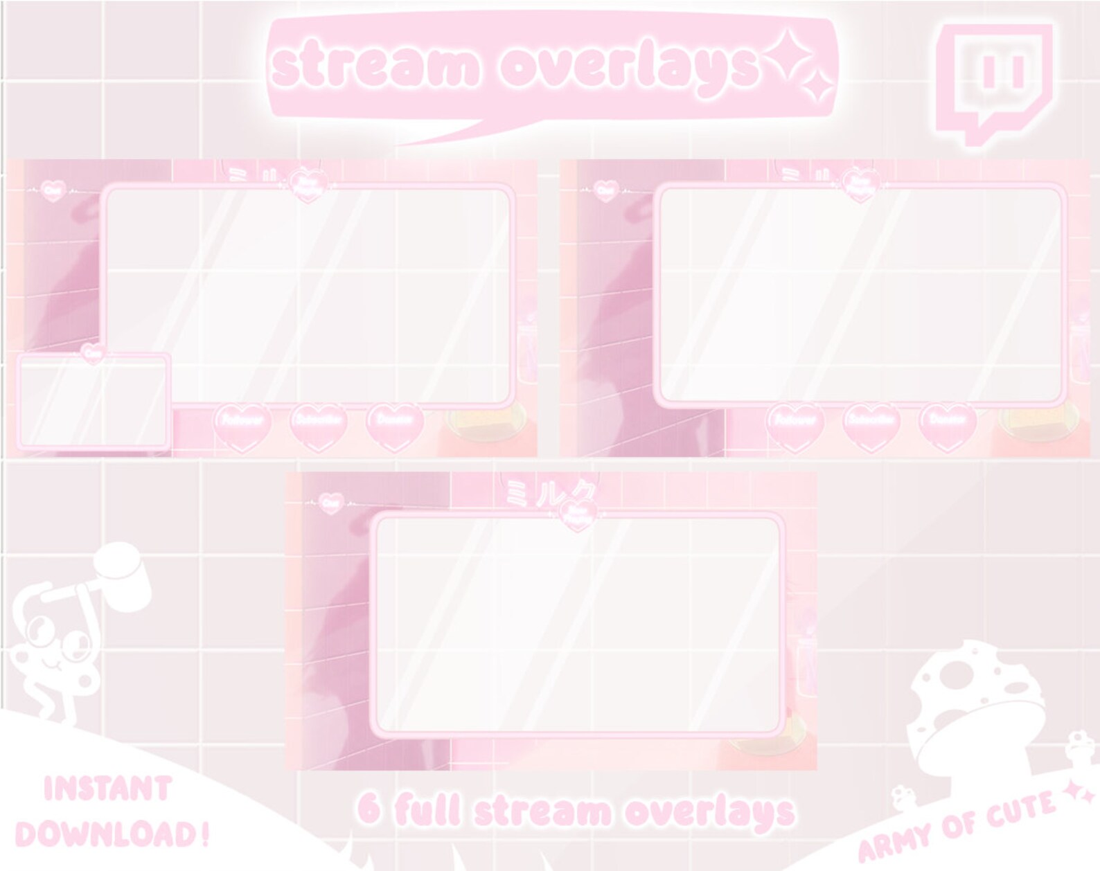 Tʜᴇ ᴍɪʟᴋ ᴄʟᴜʙ 6 Full Stream Overlays Twitch Kawaii - Etsy