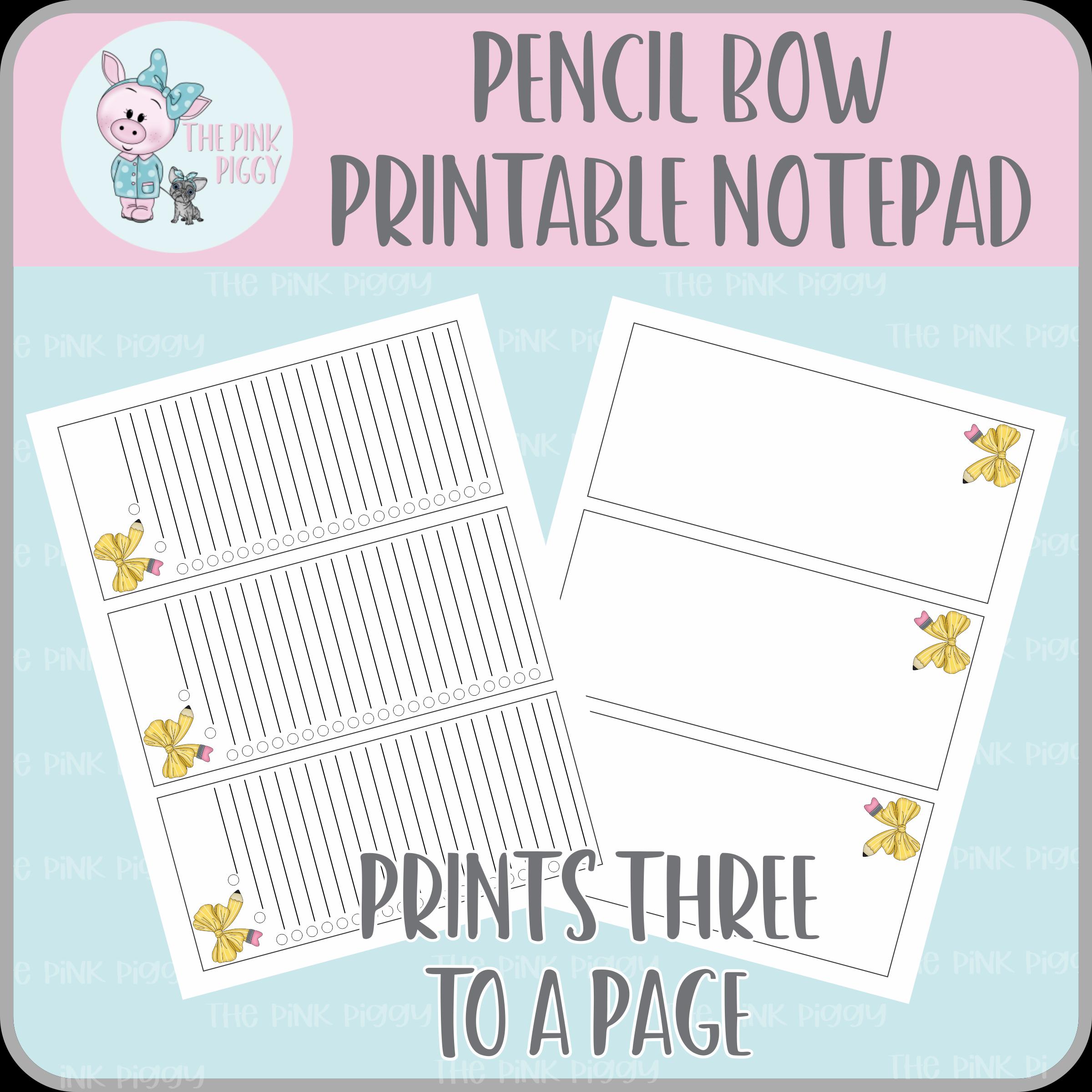 Pencil Bow Notepad Template/to-do List/teacher/printable/digital File ...