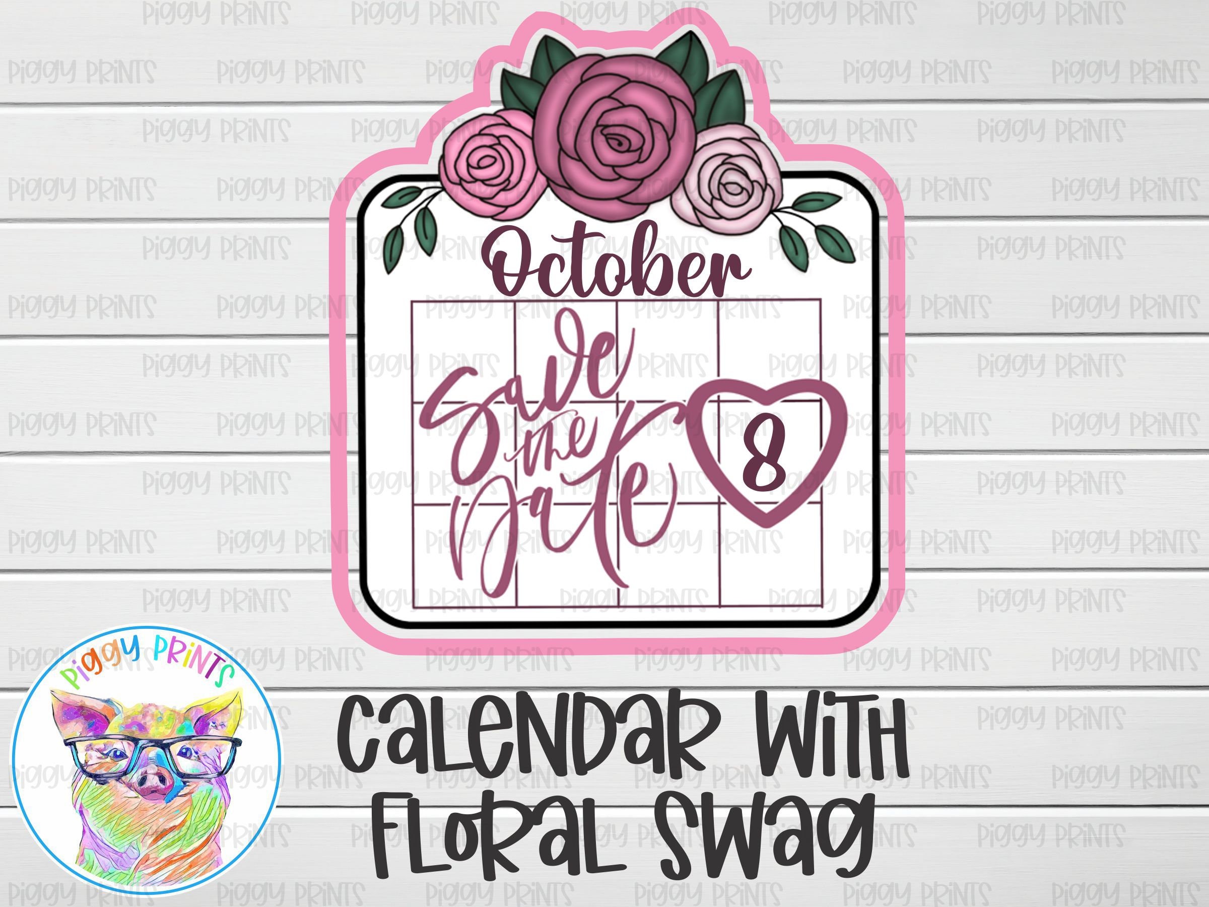 Three Inch Calendar With Floral Swag Cookie Cutter File/save the Date ...