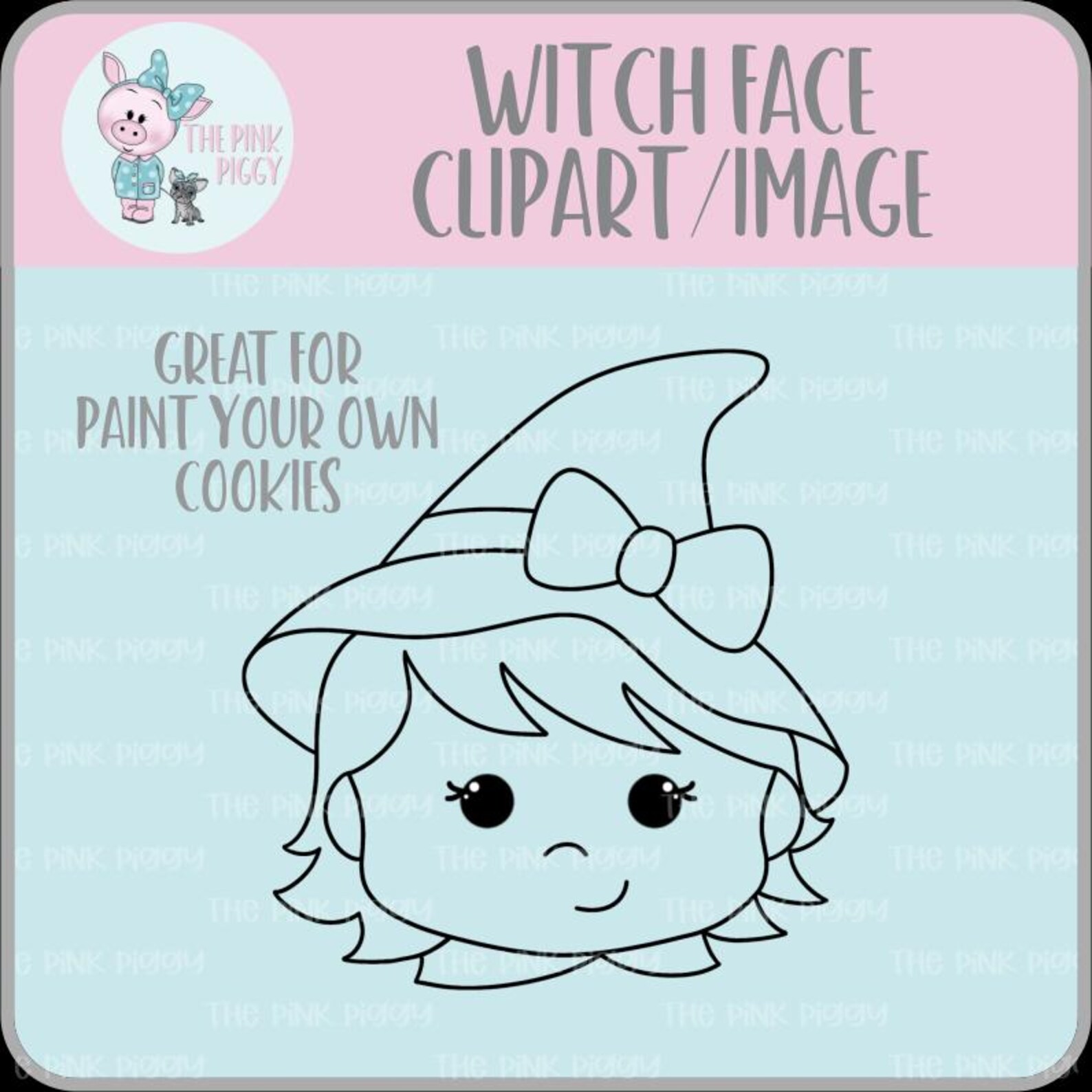 Witch Face Clipart/image - Outline/stamp/paint Your Own - Halloween - Etsy