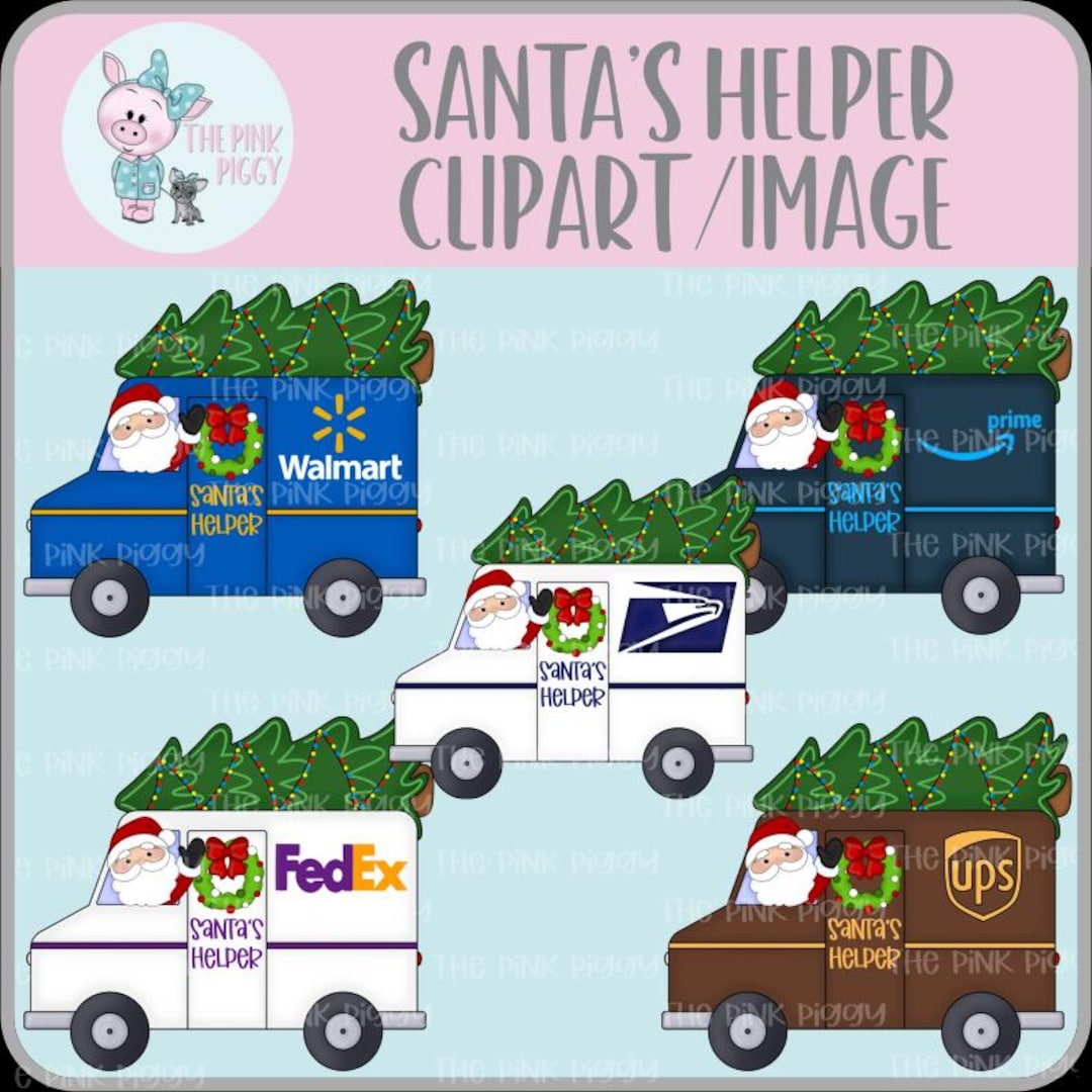 Set of Five Santa's Helper Christmas Delivery Truck Clipart/images/usps ...