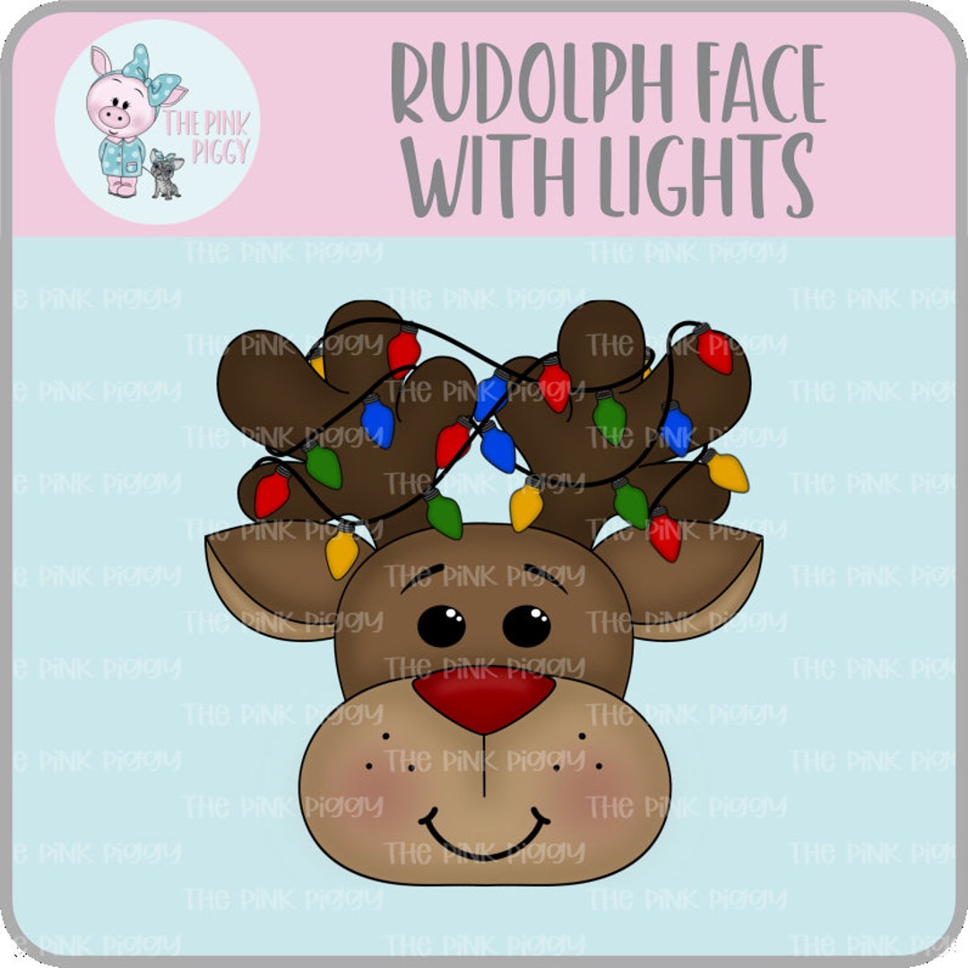 Rudolph Face With Lights Clipart/image - Etsy
