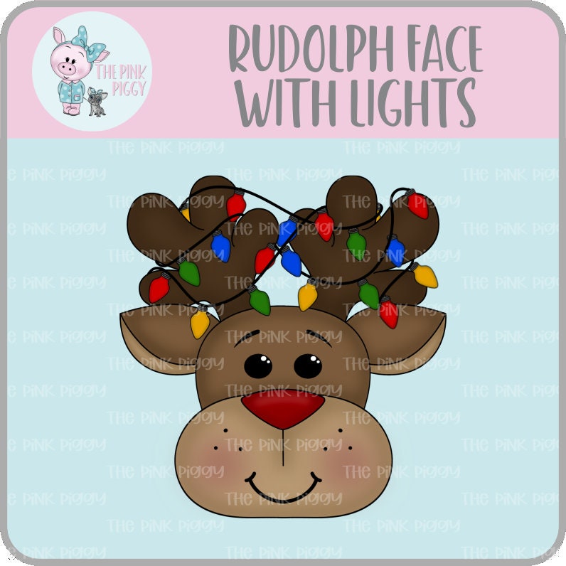 Rudolph Face With Lights Clipart/image - Etsy