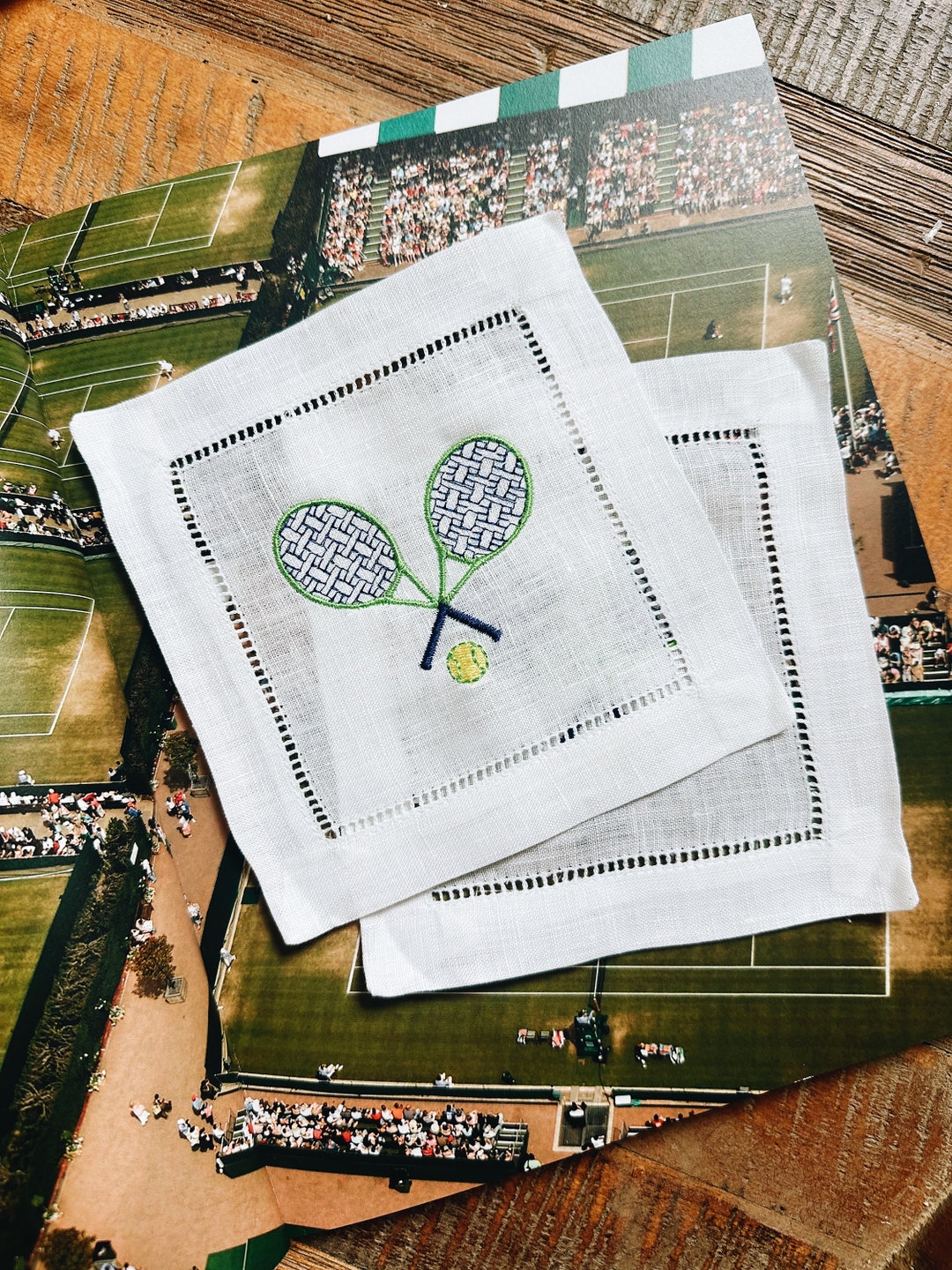 Tennis Racket Linen Cocktail Napkins - Blue & Green - Etsy
