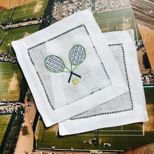 Tennis Racket Linen Cocktail Napkins - Blue & Green - Etsy