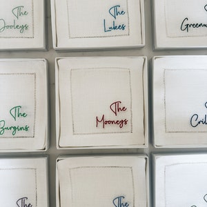 Simple Last Name Linen Cocktail Napkins - Dream Font - Etsy