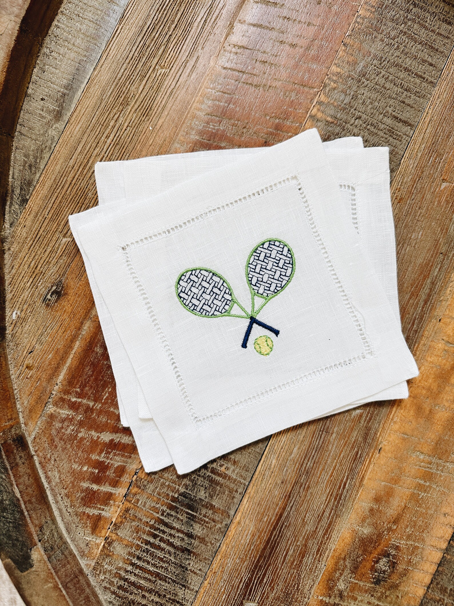 Tennis Racket Linen Cocktail Napkins Blue & Green - Etsy