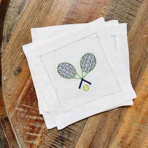 Tennis Racket Linen Cocktail Napkins - Blue & Green - Etsy