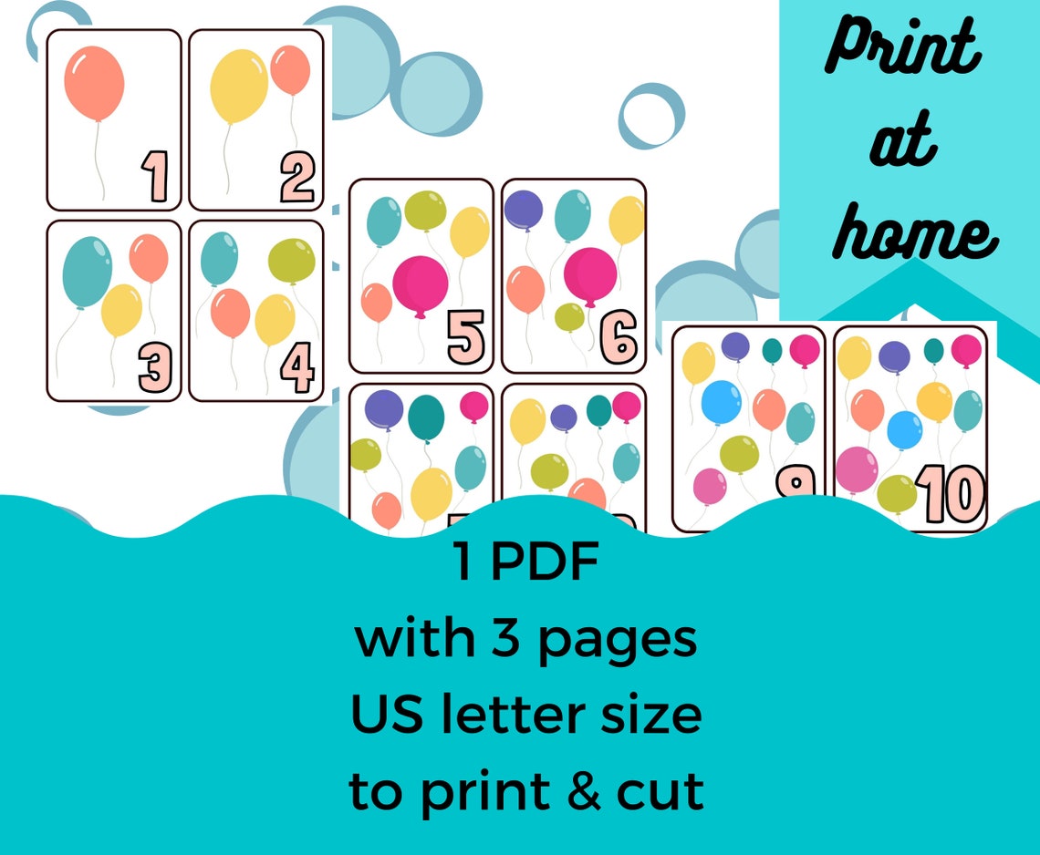 Printable Number Flashcards With Balloons Homeschool | Etsy