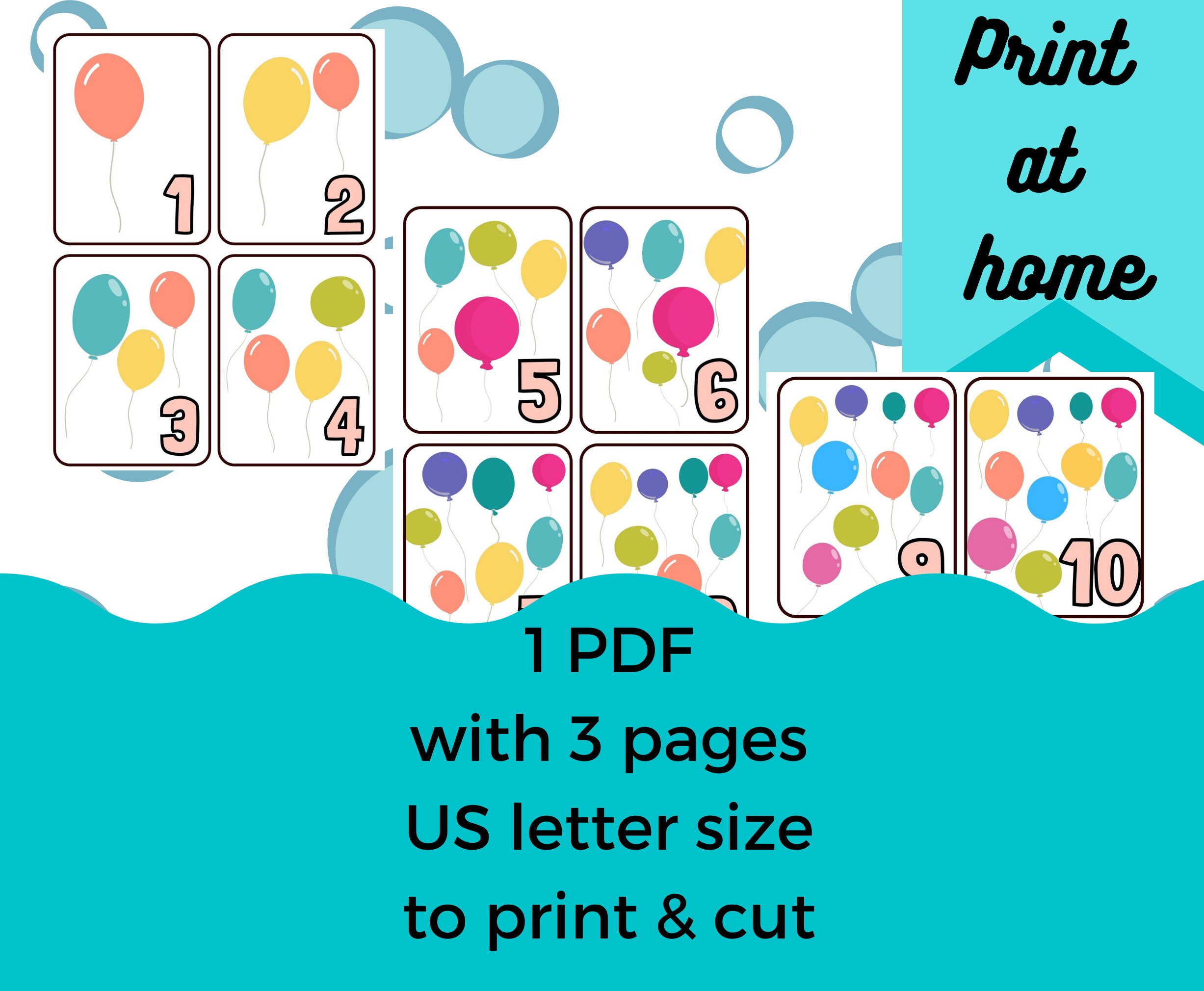Printable Number Flashcards With Balloons, Homeschool, Preschool ...