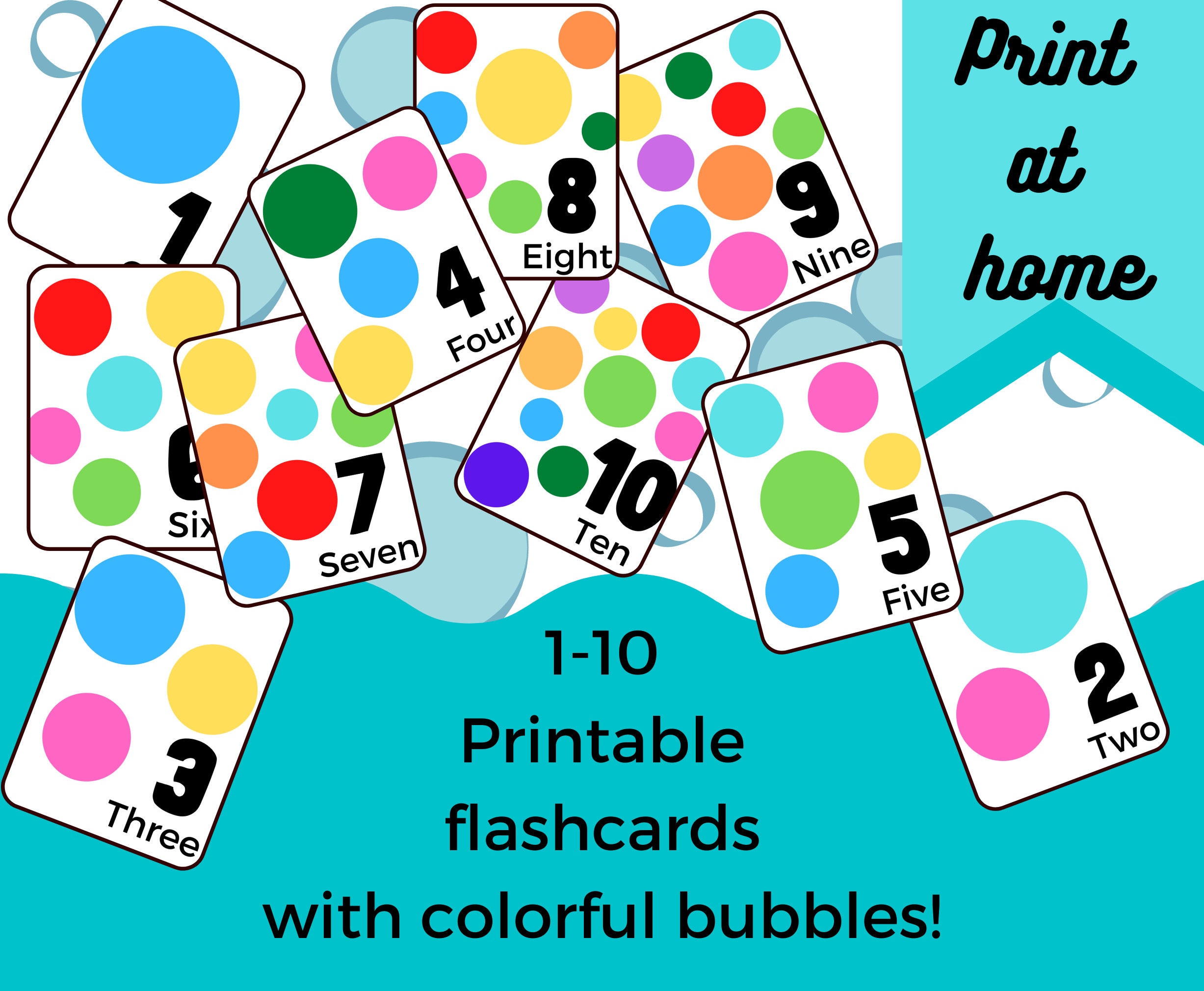 Printable Number Flashcards With Bubbles Homeschool - Etsy
