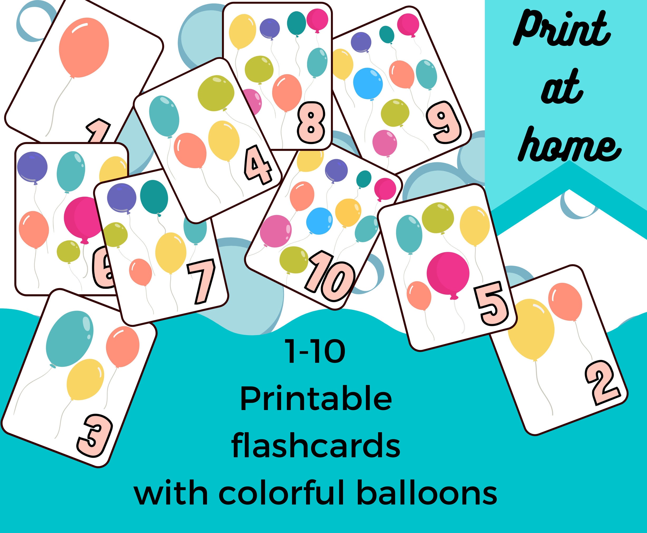 Printable Number Flashcards With Balloons, Homeschool, Preschool ...