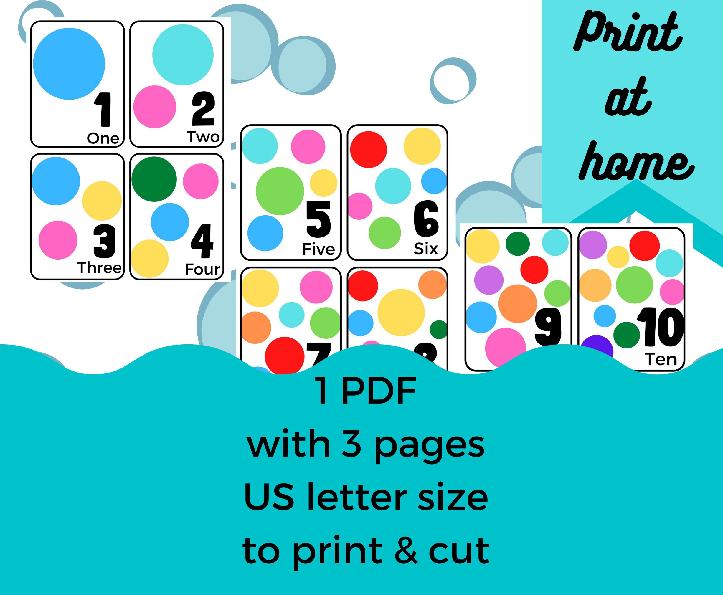 Printable Number Flashcards With Bubbles Homeschool - Etsy