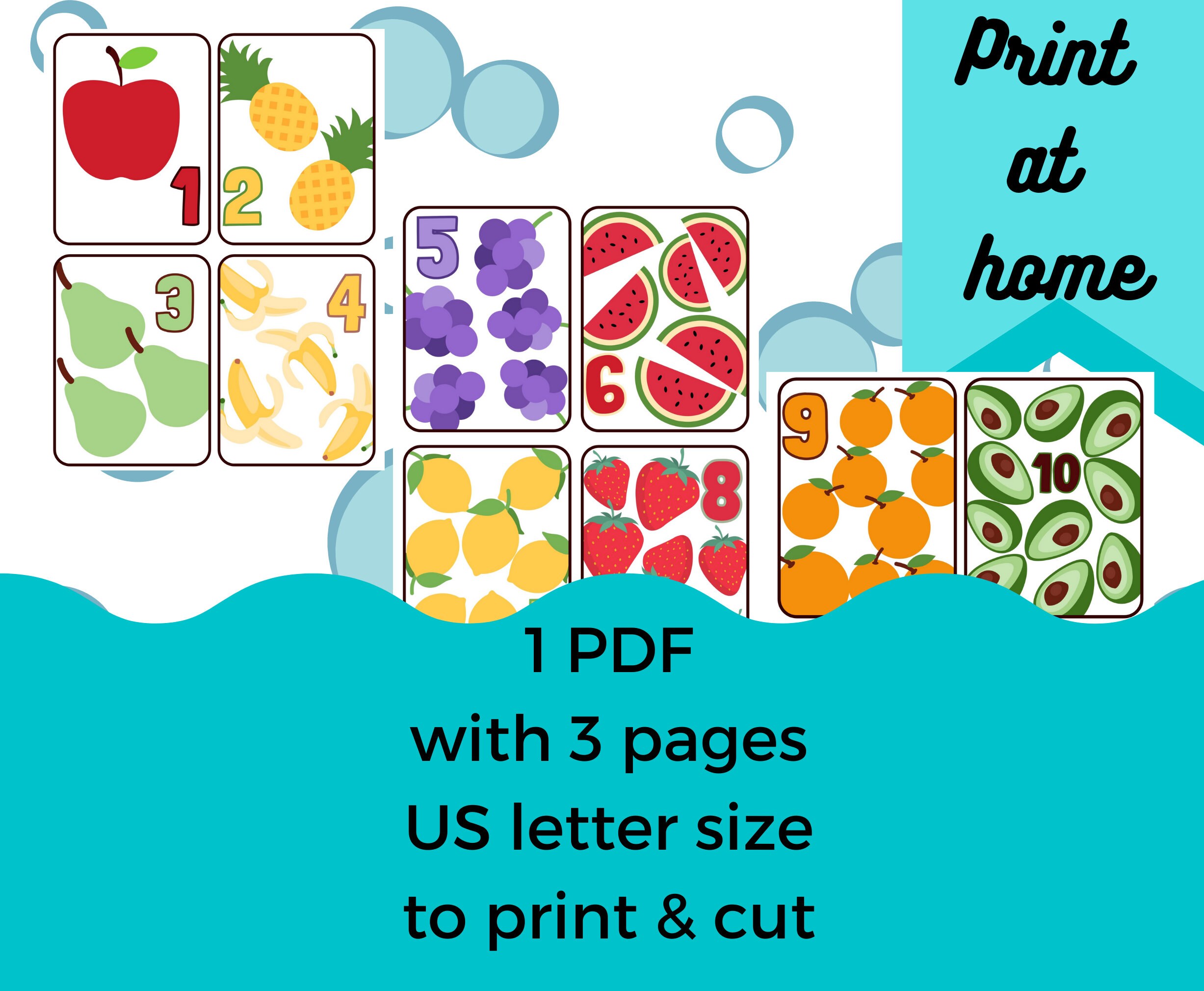 Printable Number Flashcards With Sweet Fruits, Homeschool, Preschool ...