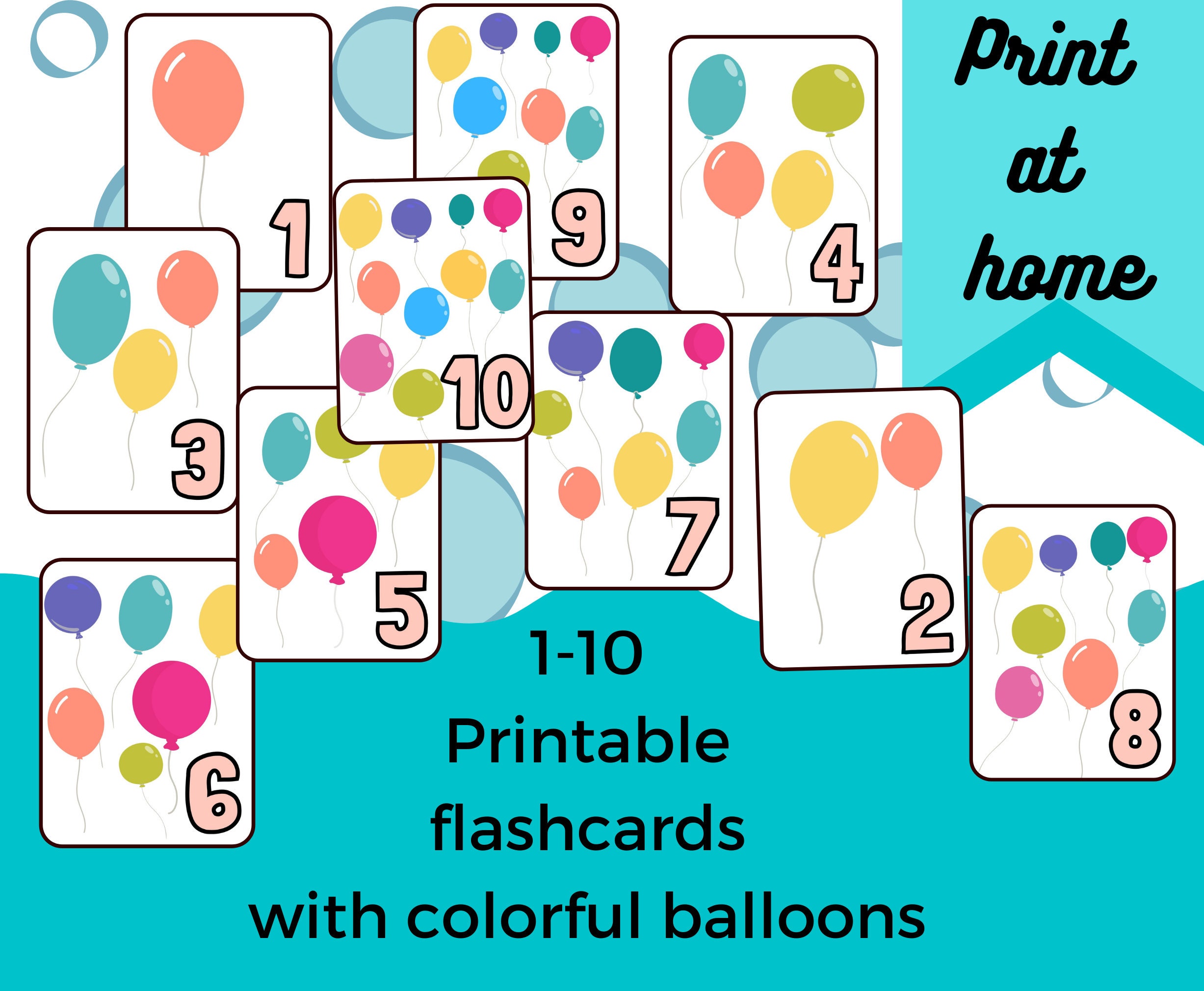 Printable Number Flashcards With Balloons, Homeschool, Preschool ...