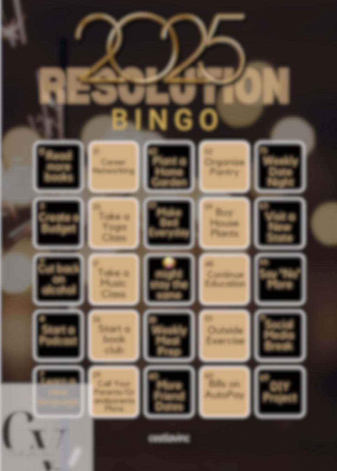 New Years Resolution Bingo - Etsy