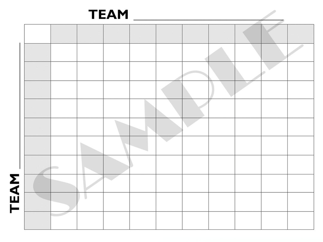 Simple Football Squares Grid Template, Minimalist 100 Squares Pool ...