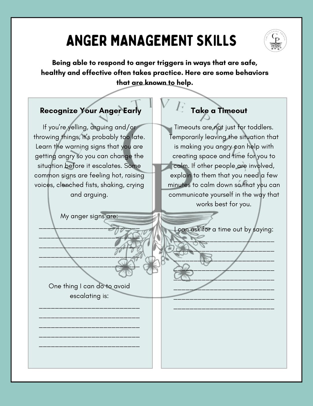 Anger Management Skills Worksheet - Etsy