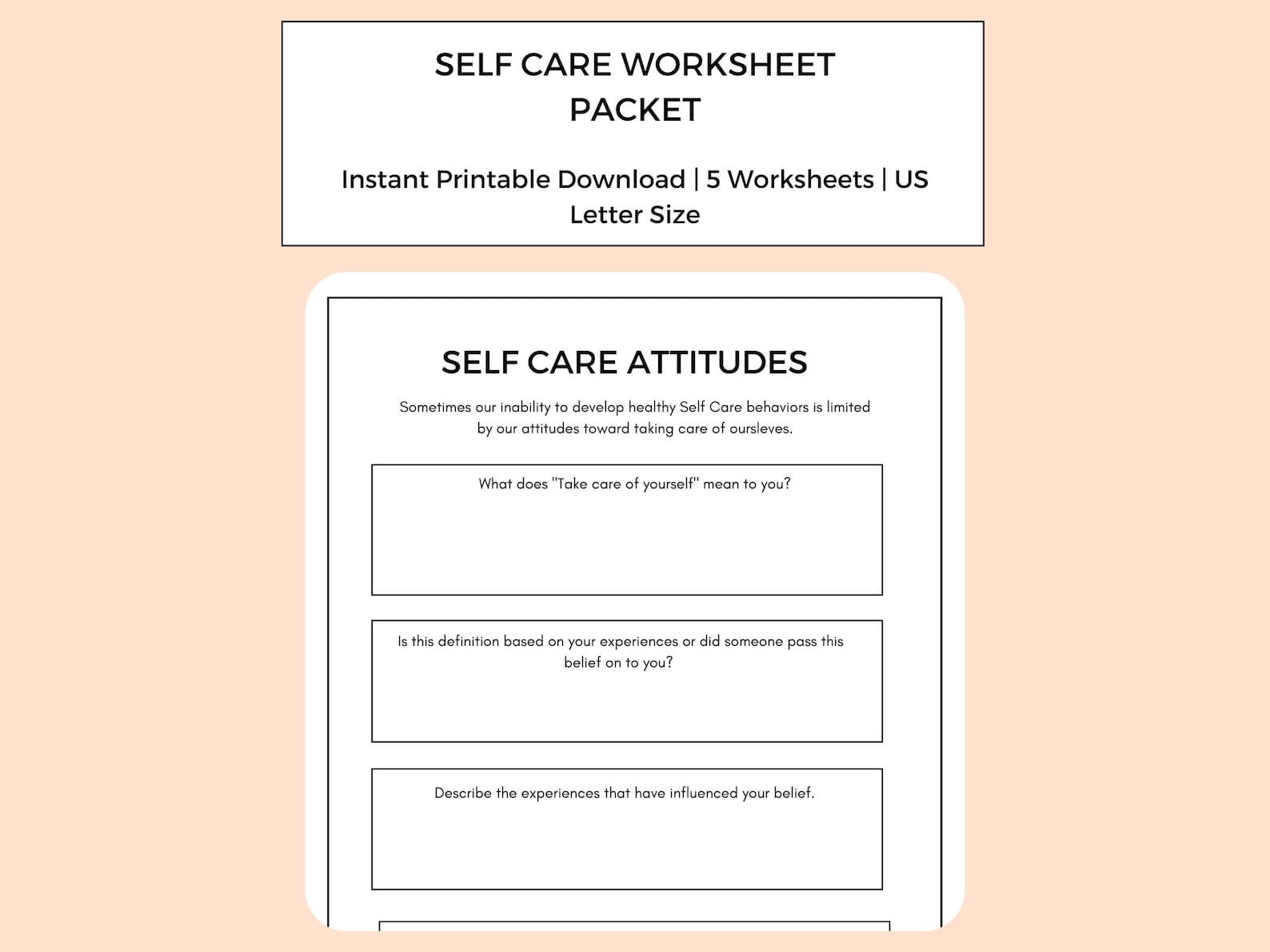 Self Care Worksheet Packet | Worksheets for Self Care Practice | Self ...