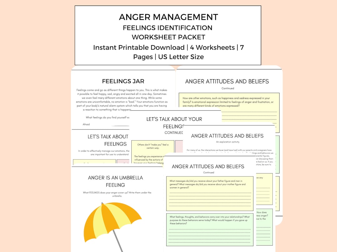 Anger Management Worksheets Feelings Identification Anger Triggers ...