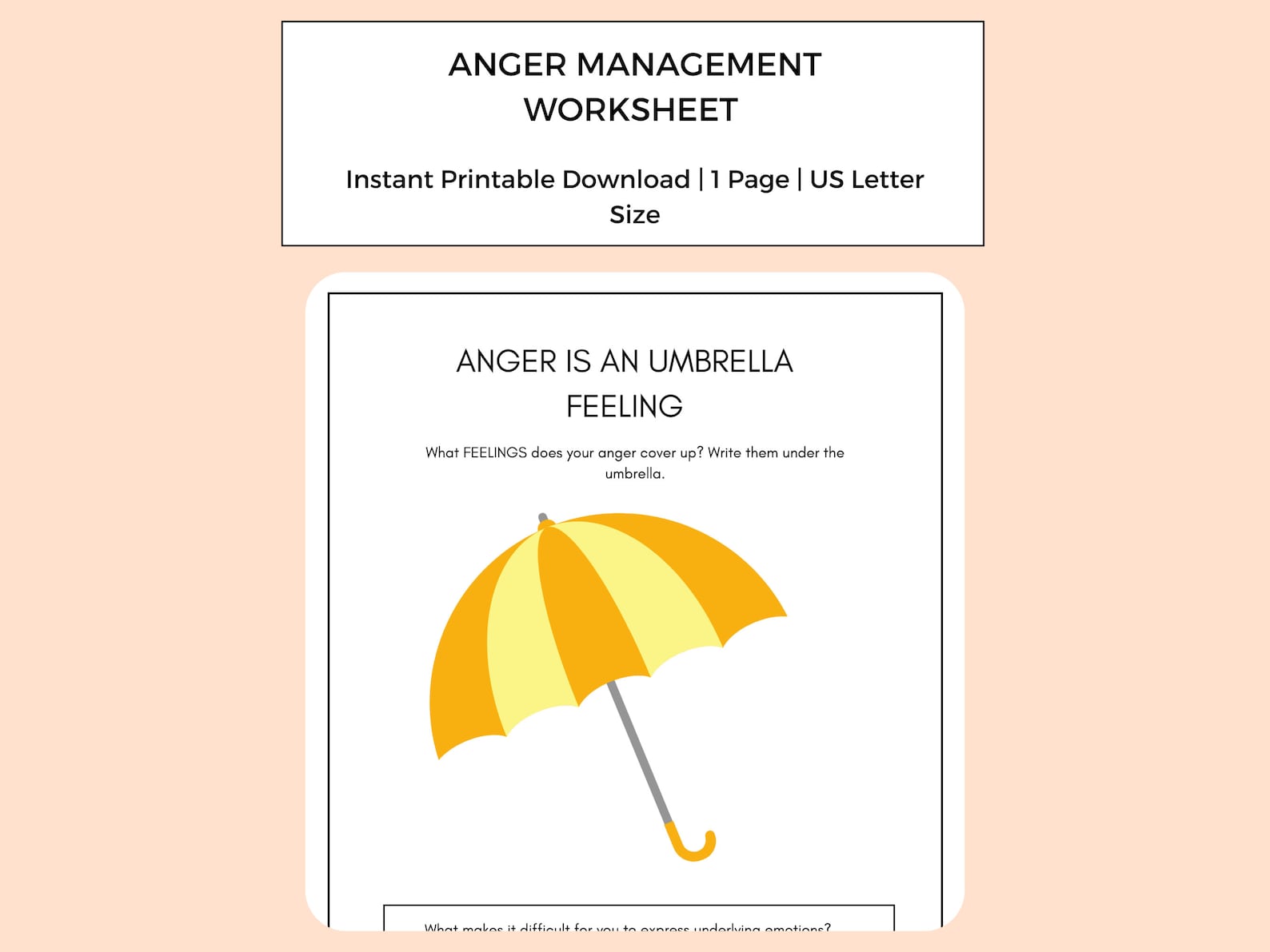Anger as an Umbrella Emotion Anger Management Worksheet Feelings ...