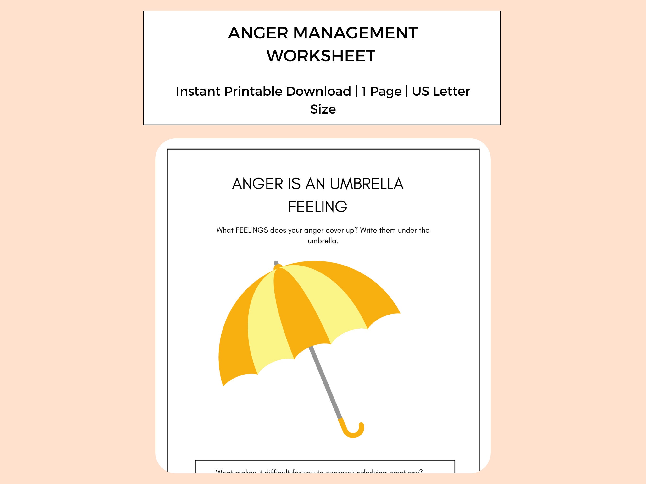 Anger as an Umbrella Emotion | Anger Management Worksheet | Feelings ...