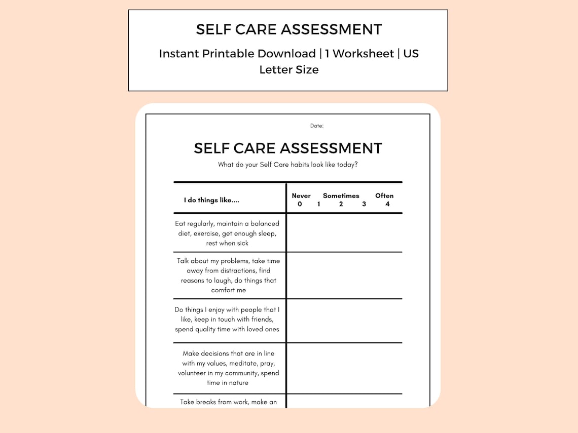 Self Care Assessment | Self Care Worksheet | Self Care | Digital ...