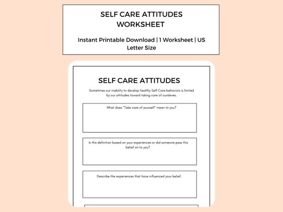 Self Care Attitudes Worksheet Self Care Worksheet Self | Etsy