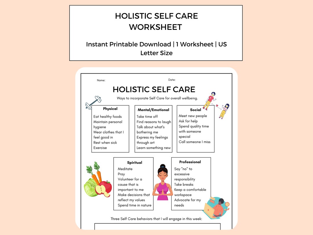 Holistic Self Care Worksheet Self Care Worksheet Self Care Digital ...