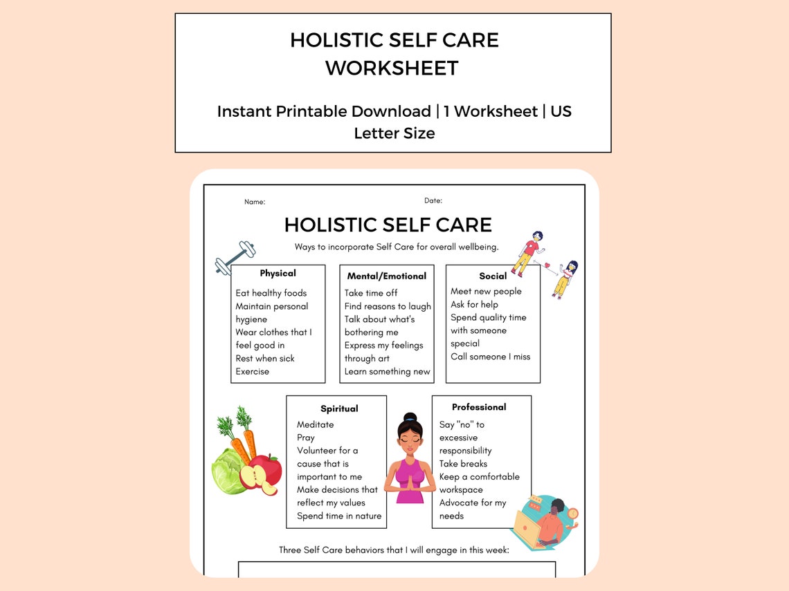 Holistic Self Care Worksheet | Self Care Worksheet | Self Care ...