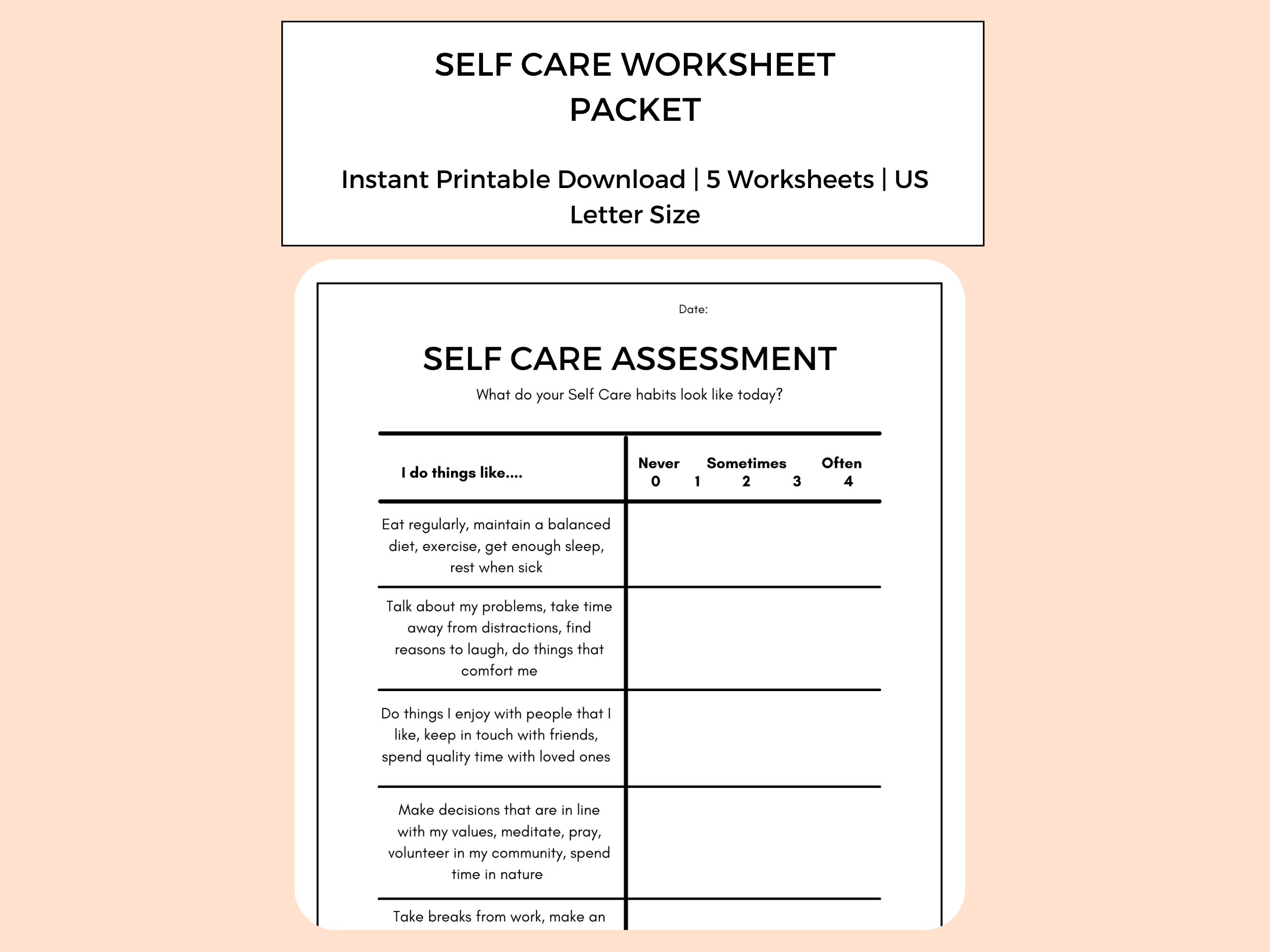 Self Care Worksheet Packet | Worksheets for Self Care Practice | Self ...