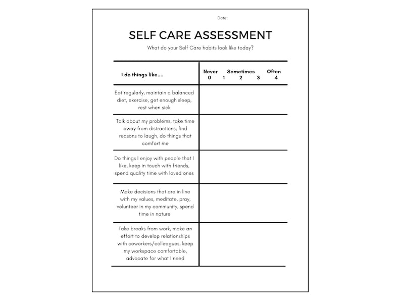Self Care Assessment | Self Care Worksheet | Self Care | Digital ...