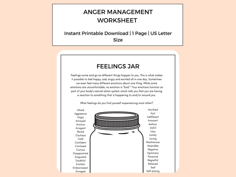 Feelings Jar Worksheet | Anger Management Worksheet | Feelings ...