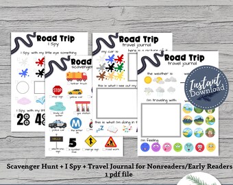Printable Road Trip Kids Activities Travel Scavenger Hunt I Spy Early ...