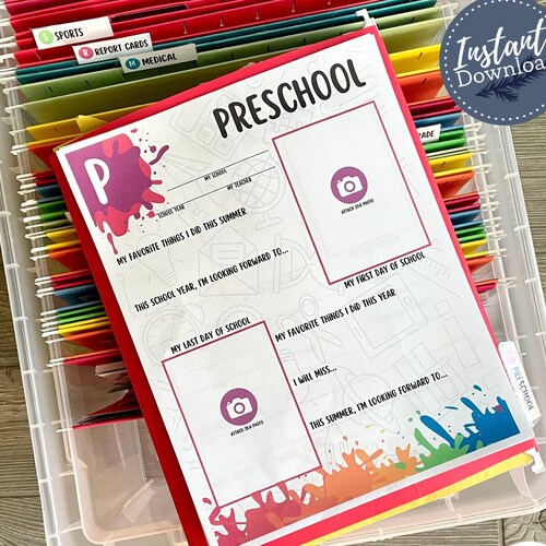 Printable School Memory Box Files Rainbow Paint Kids First & - Etsy