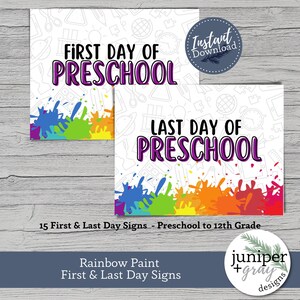 Printable First & Last Day of School Signs Rainbow Paint - Etsy