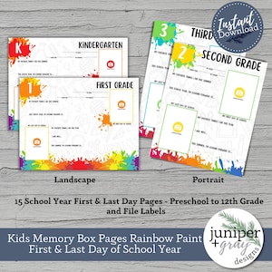 Printable School Memory Box Files - Rainbow Paint Kids First & Last Day ...